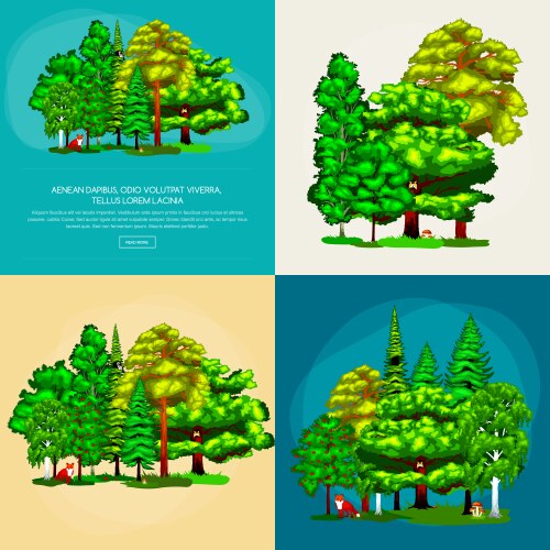 Forest and park plants flat different trees Vector Image