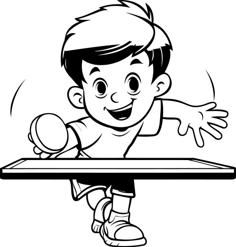 Boy playing table tennis - black and white Vector Image