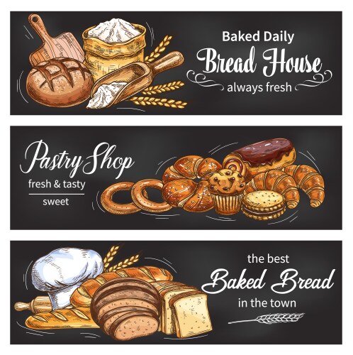 Bakery and pastry desserts banner template set Vector Image