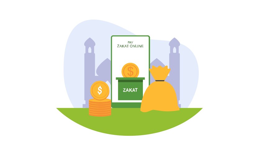 Pay zakat or online application for islamic Vector Image