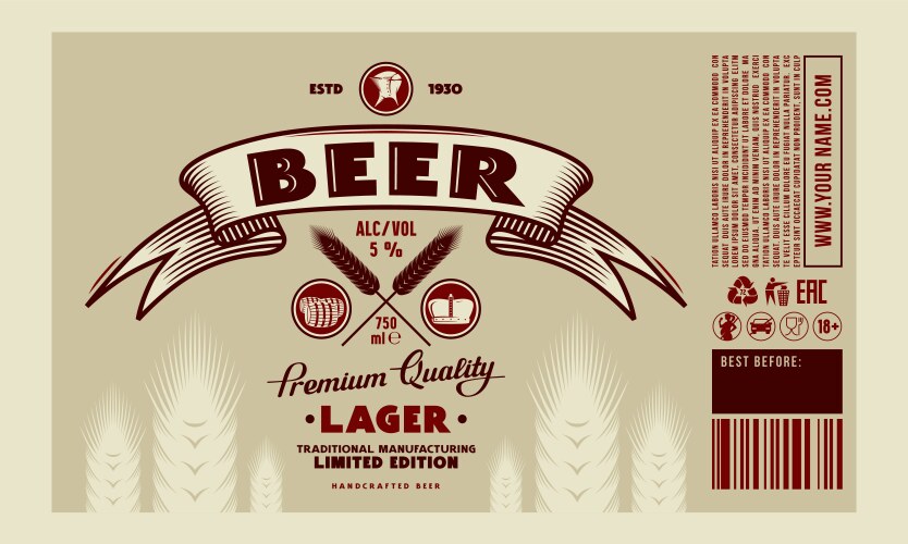 Craft beer brewery emblems barley Royalty Free Vector Image