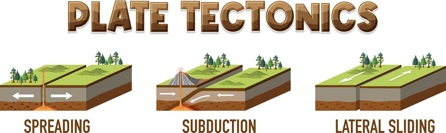 Tectonic plates and landforms Royalty Free Vector Image