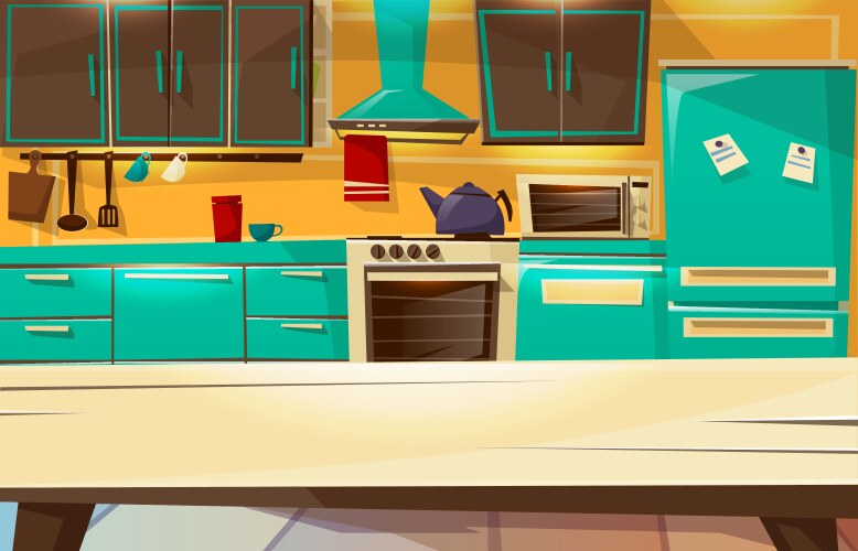 Modern kitchen interior background cartoon Vector Image