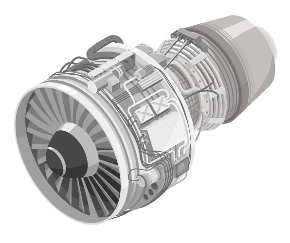 Turbofan engine isometric blueprints Royalty Free Vector