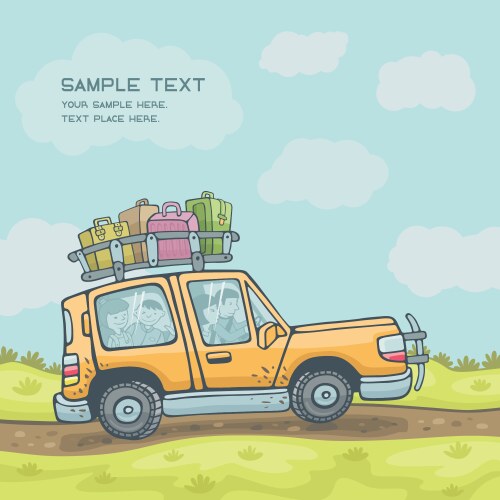 Family road trip travel car with kids Royalty Free Vector