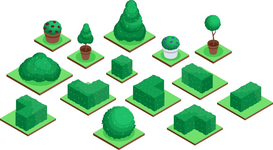 3d isometric plants trees bushes palms Royalty Free Vector