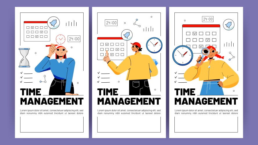 Time management posters with workers and calendar Vector Image