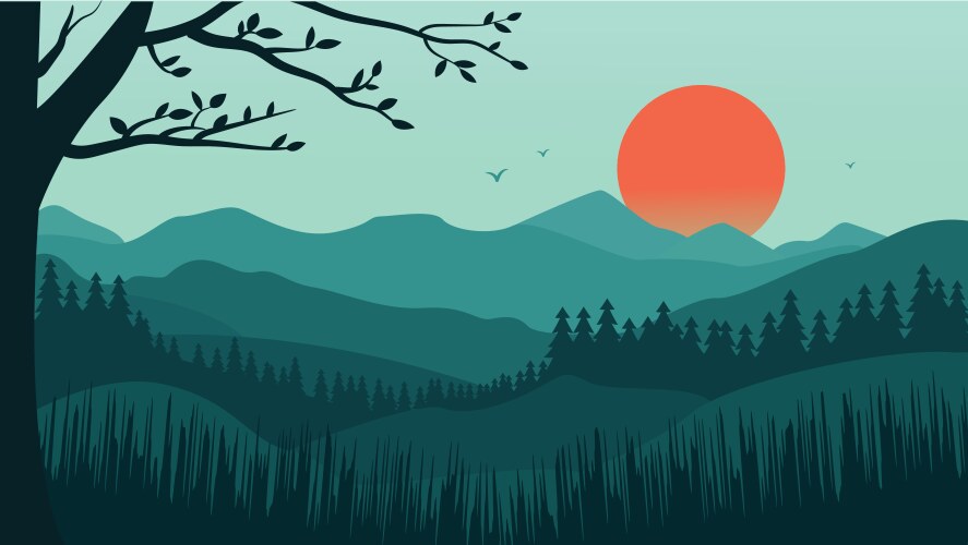 Mountains nature landscape with pine trees Vector Image