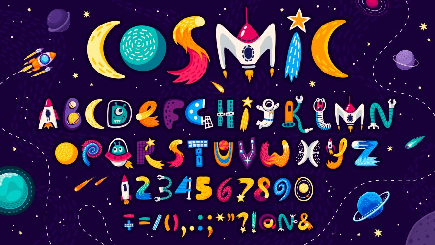 Font space constellation alphabet typeface script Vector Image