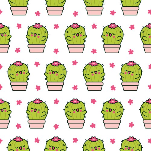 Cute kawaii cactus seamless pattern Royalty Free Vector