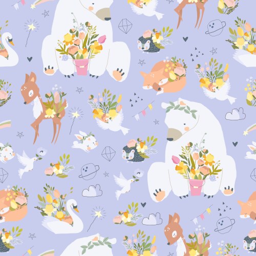 Cute rabbit bunny in flower seamless pattern Vector Image