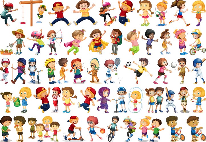 Diverse children set on white background Vector Image