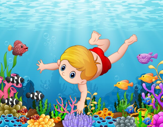 Cute boy cartoon diving Royalty Free Vector Image