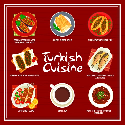 Turkish cuisine traditional dishes Royalty Free Vector Image