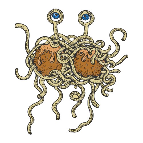 Flying spaghetti monster hand drawn sketch Vector Image