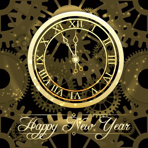 Gold new year clock on a transparent background Vector Image
