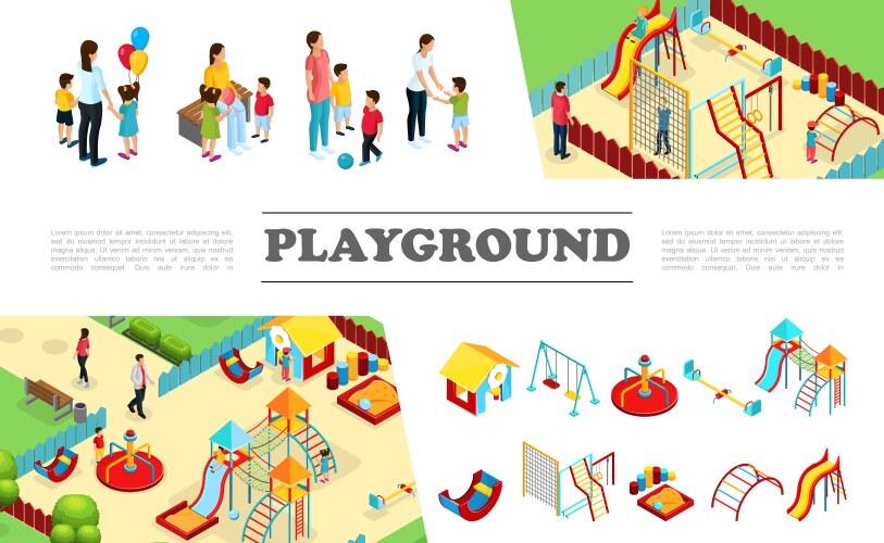 Kids playground bright equipment isometric style Vector Image