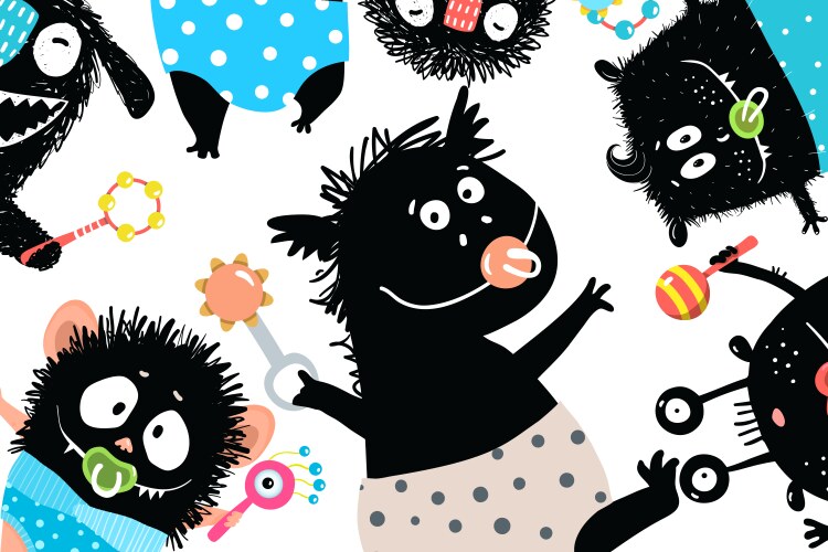 Cute monsters characters background for kids Vector Image
