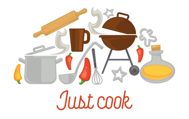 Cooking utensils and food kitchen poster Vector Image