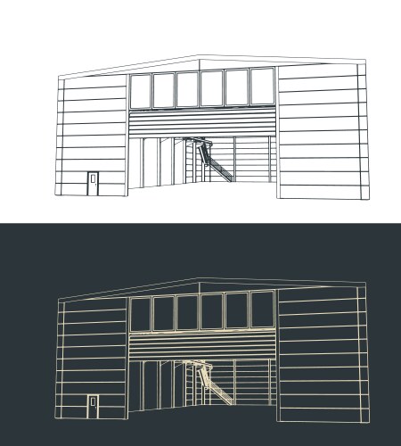 Industrial hall building drawing Royalty Free Vector Image