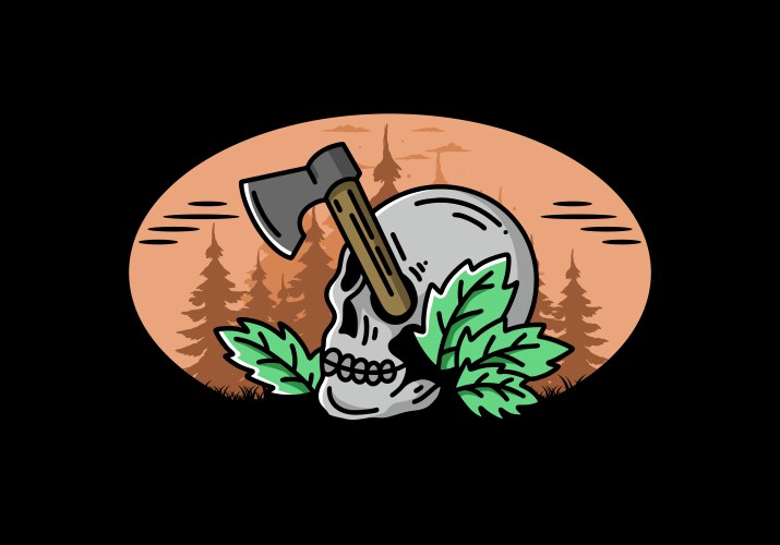 An ax stuck in the skull design Royalty Free Vector Image