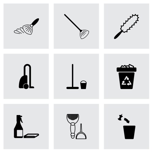 Cleaning black icon set Royalty Free Vector Image