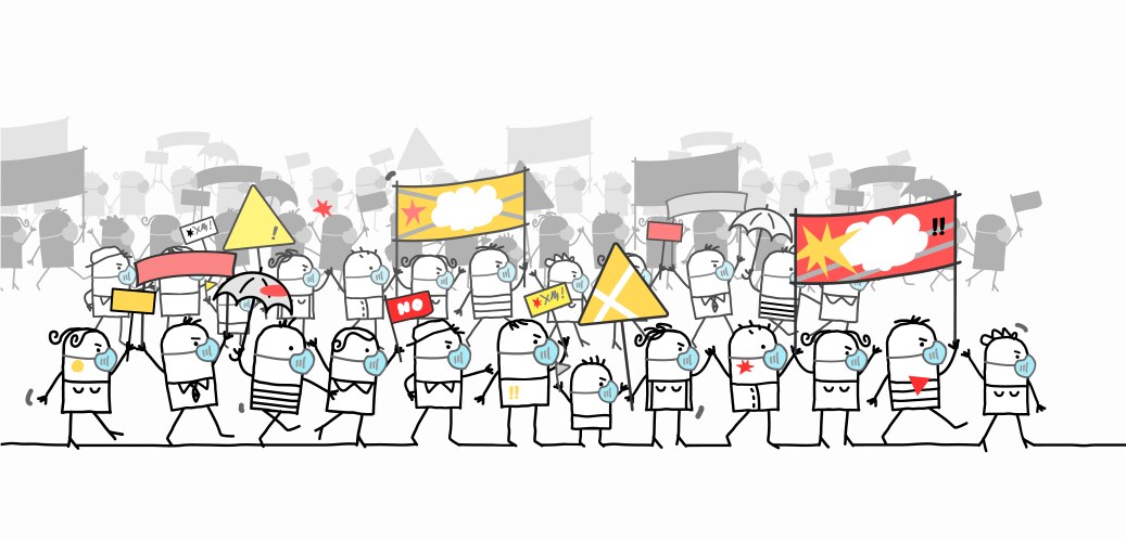 Cartoon protesting and walking group people Vector Image