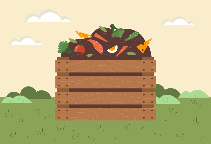 Compost box with bio recycling garbage Royalty Free Vector