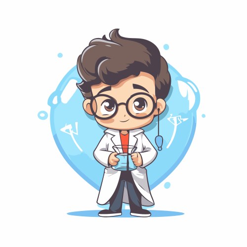 Cute little boy in science lab coat making Vector Image