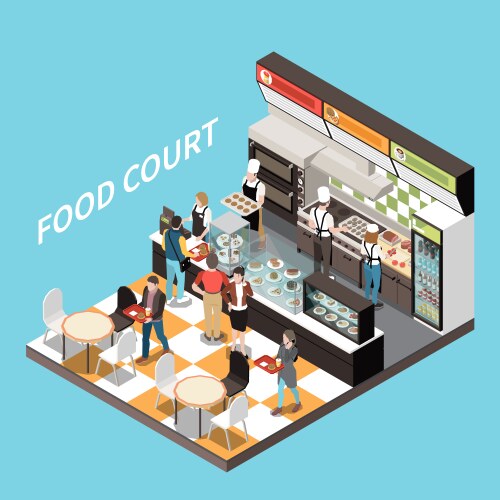 Food court isometric flowchart Royalty Free Vector Image