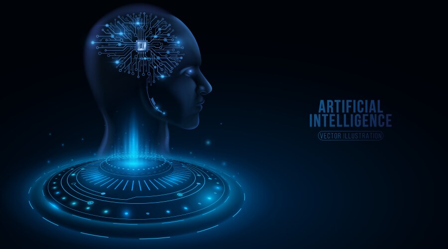 Futuristic human face model with hud interface Vector Image