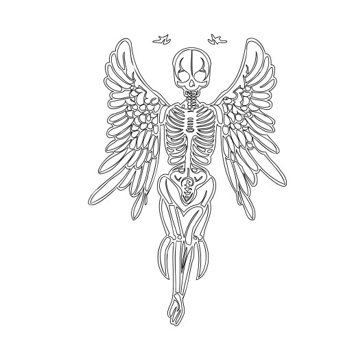 Skeleton angel outline sketch Royalty Free Vector Image