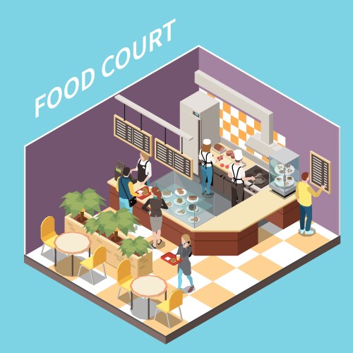 Food court isometric flowchart Royalty Free Vector Image