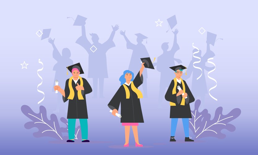 Graduate kids characters celebrate their academic Vector Image