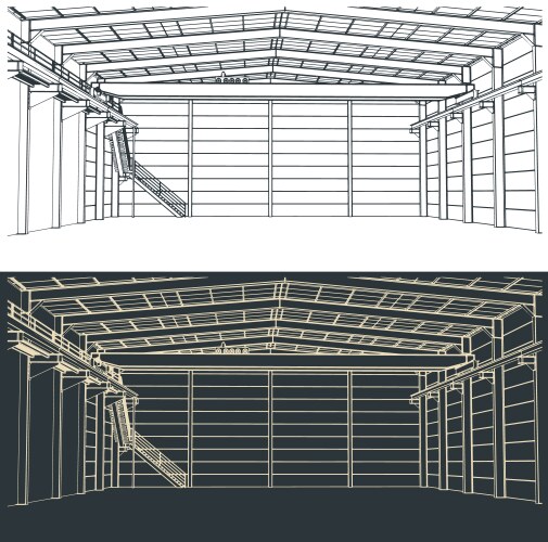 Industrial hall building drawing Royalty Free Vector Image