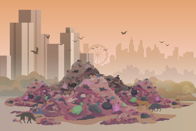 Flat landing waste disposal at huge garbage dump Vector Image