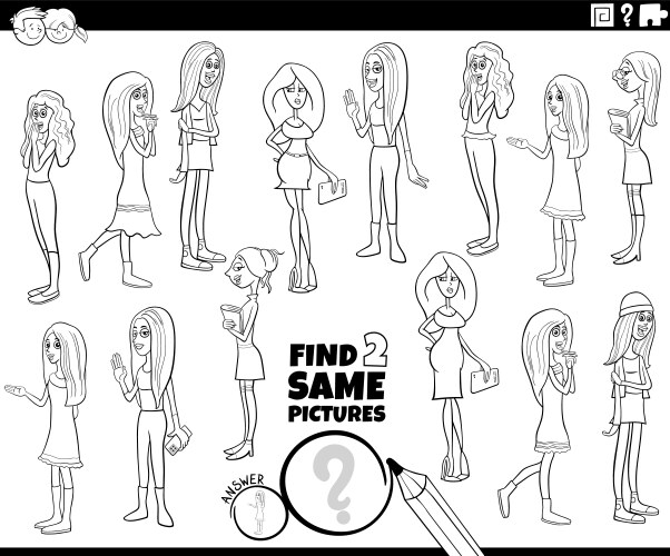 Find two same cartoon girls characters activity Vector Image