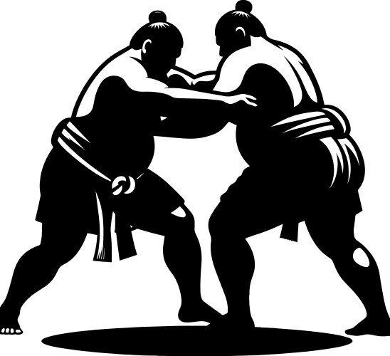 Sumo fight silhouette isolated on a white Vector Image