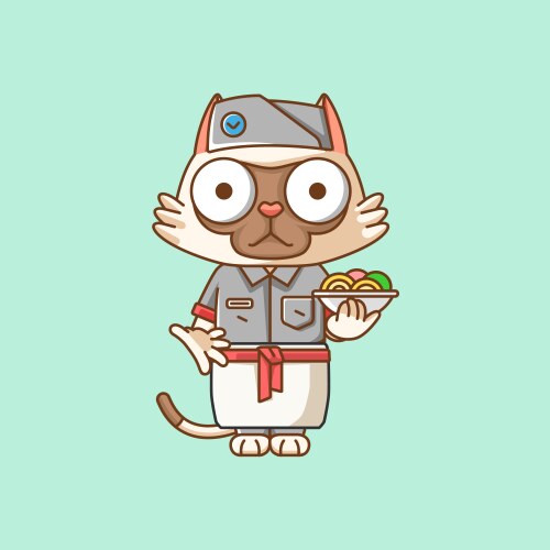 Cute waiter fox animal kawaii chibi character Vector Image