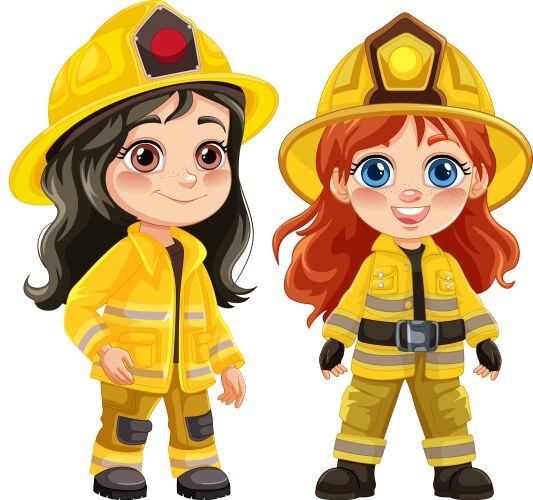 Two cartoon firefighters in uniform Royalty Free Vector