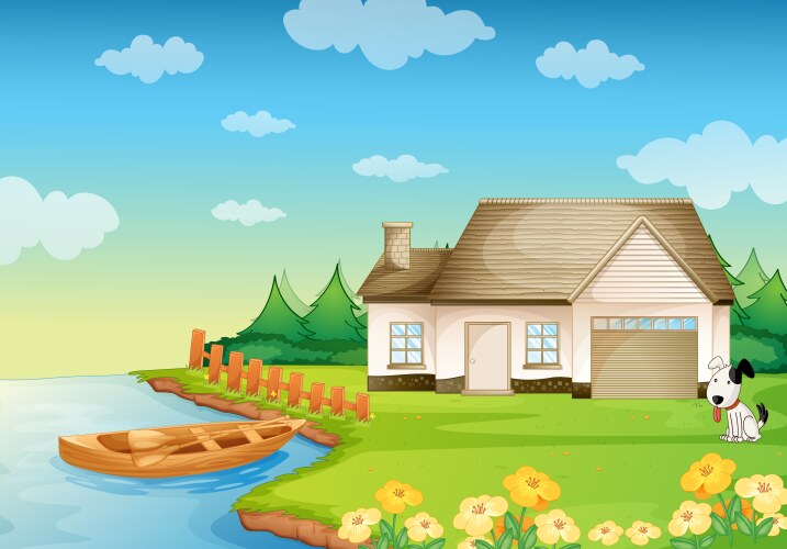 Cartoon barn house with a cabin on hill Royalty Free Vector