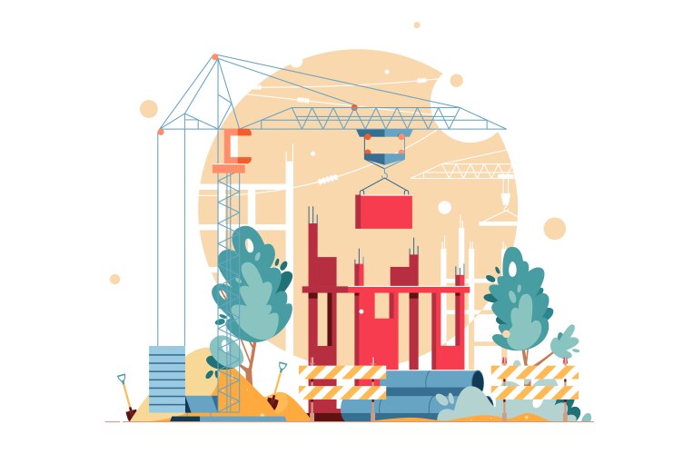 Cartoon scene of building construction site Vector Image