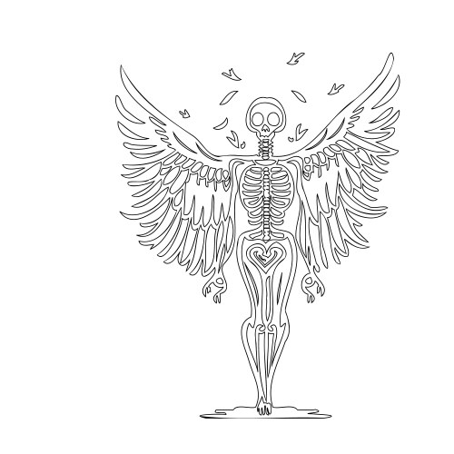 Skeleton angel outline sketch Royalty Free Vector Image