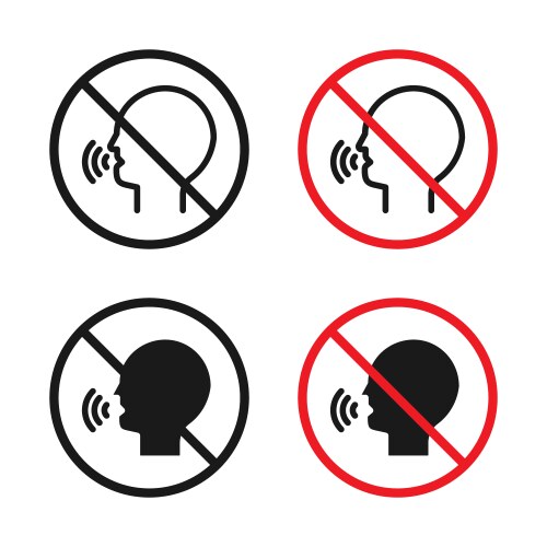 Stop talking sign icon set prohibited noise Vector Image