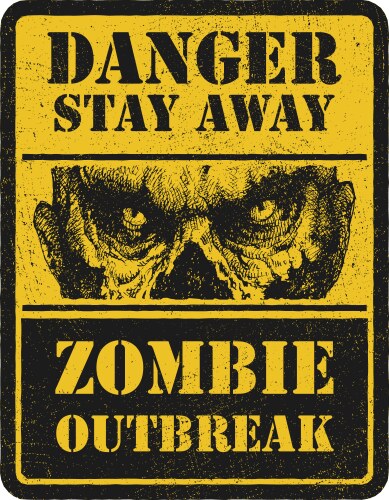 Zombie Warning Sign - Horror Illustration Vector Image