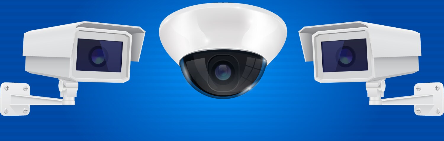 Cctv security camera outline drawing on blueprint Vector Image