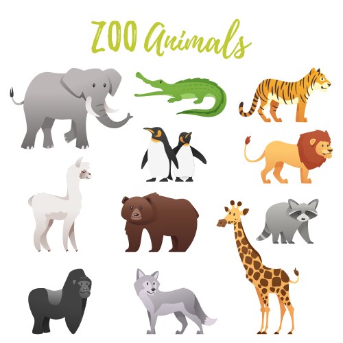 Zoo animals set Royalty Free Vector Image - VectorStock