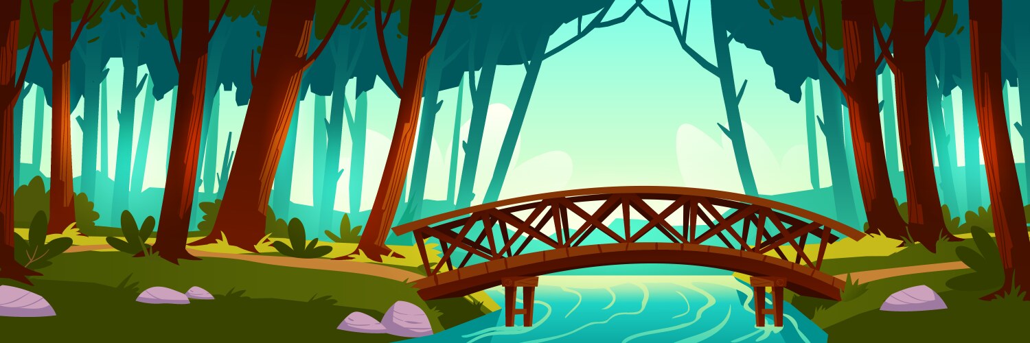 Bridge made of tree logs small timber footbridge Vector Image