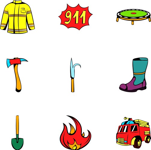 Cartoon collection of fire equipment Royalty Free Vector