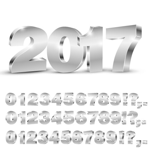 Silver colored sans serif numbers Royalty Free Vector Image